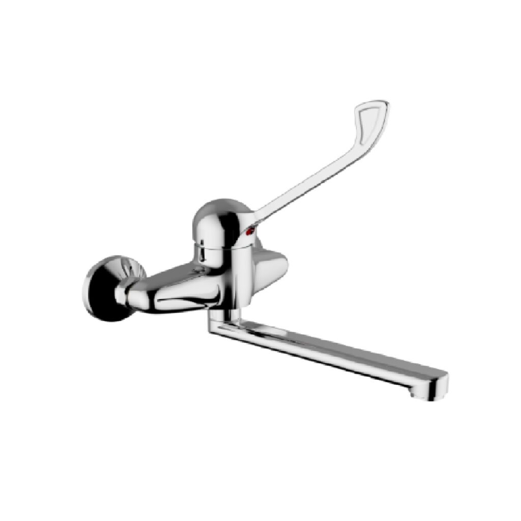 Wall mounted single lever kitchen sink mixer with clinical lever ...