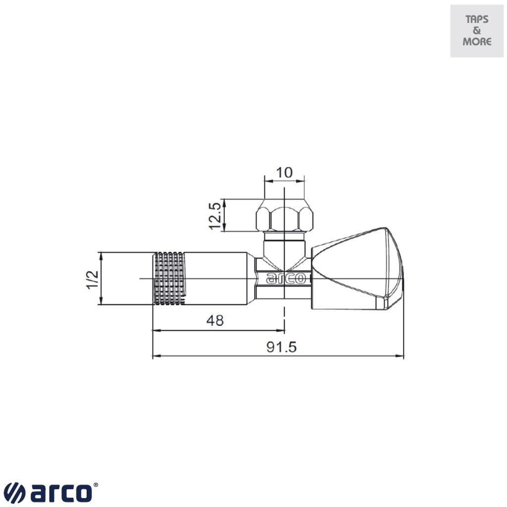ARCO Triangle metal handle angle valve w/ long compression nut, w/ blue ...