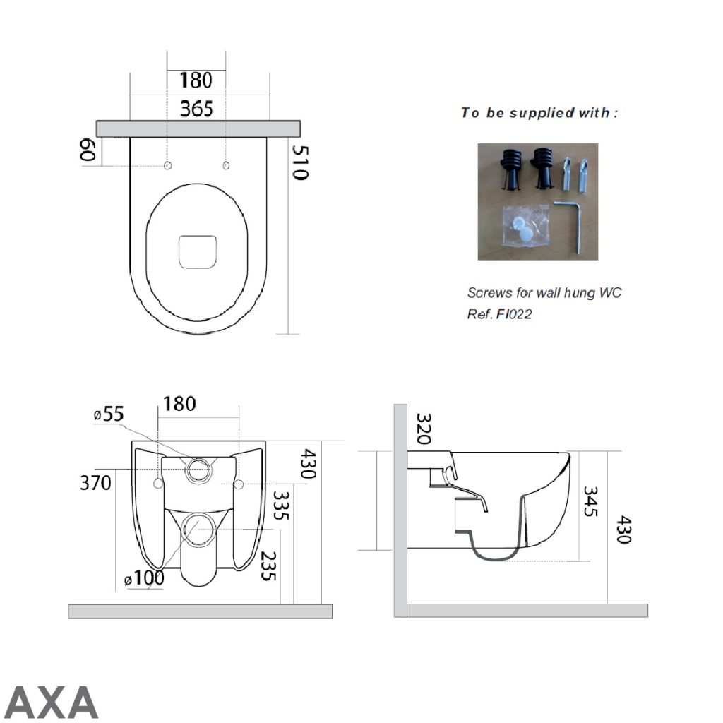 AXA Water Closet Washdown WC, wall hung NO RIM + Seat and cover (slim ...