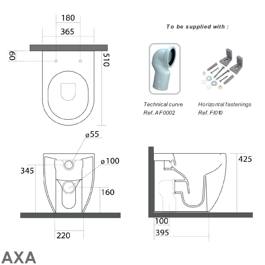AXA Water Closet Washdown WC, floor standing back-towall, NO RIM ...
