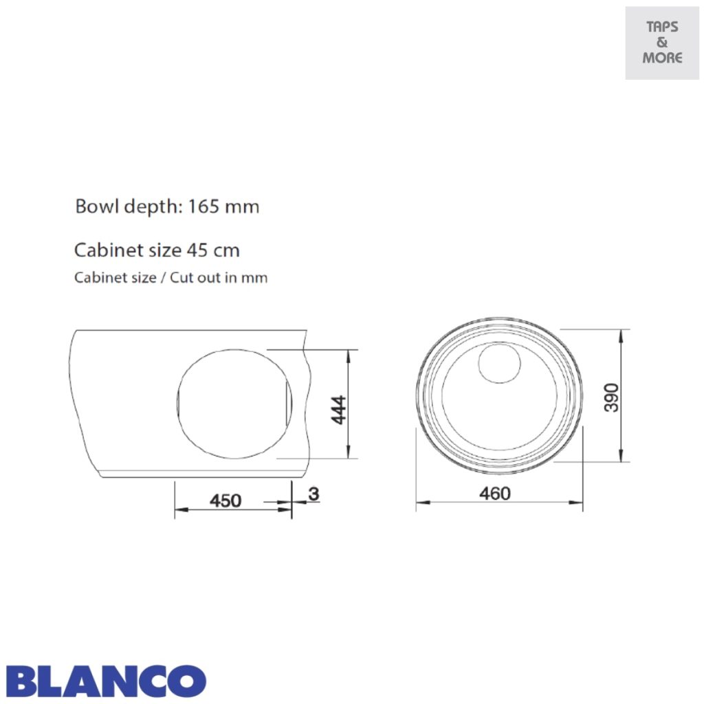 BLANCO Inset - kitchen sink 1 bowl, with 3 ½" basket strainer and waste ...