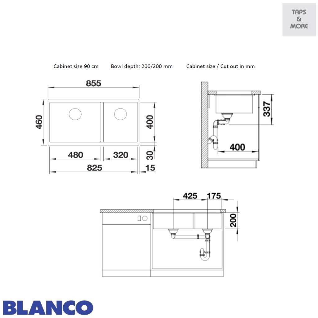 BLANCO Undermount - kitchen sink 2 bowl, with waste fitting with space ...