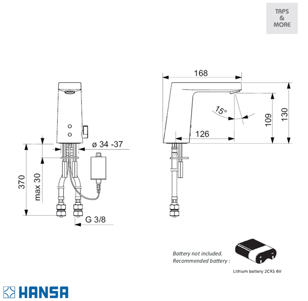HANSA Electronic washbasin mixer, DN 15 battery-operated sensory ...