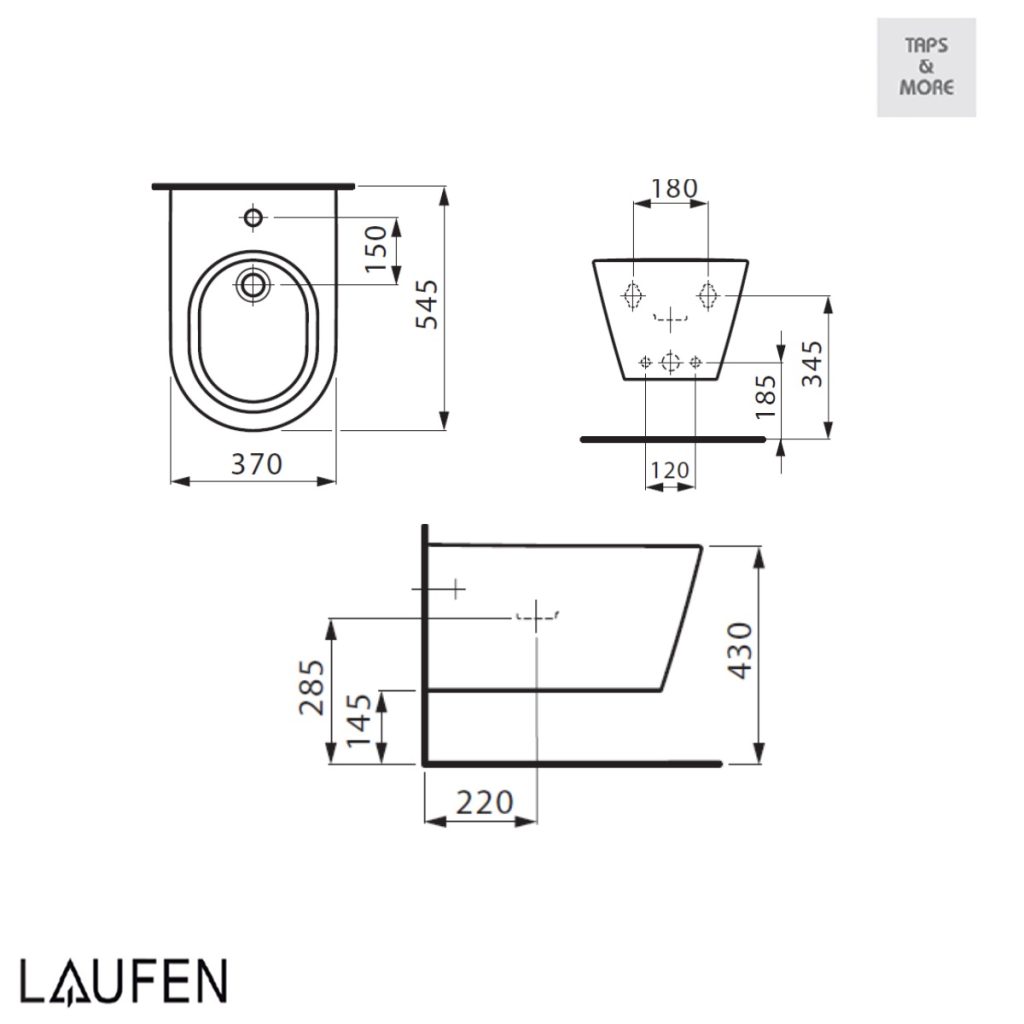 LAUFEN Bidet, wall hung with concealed overflow system, including ...