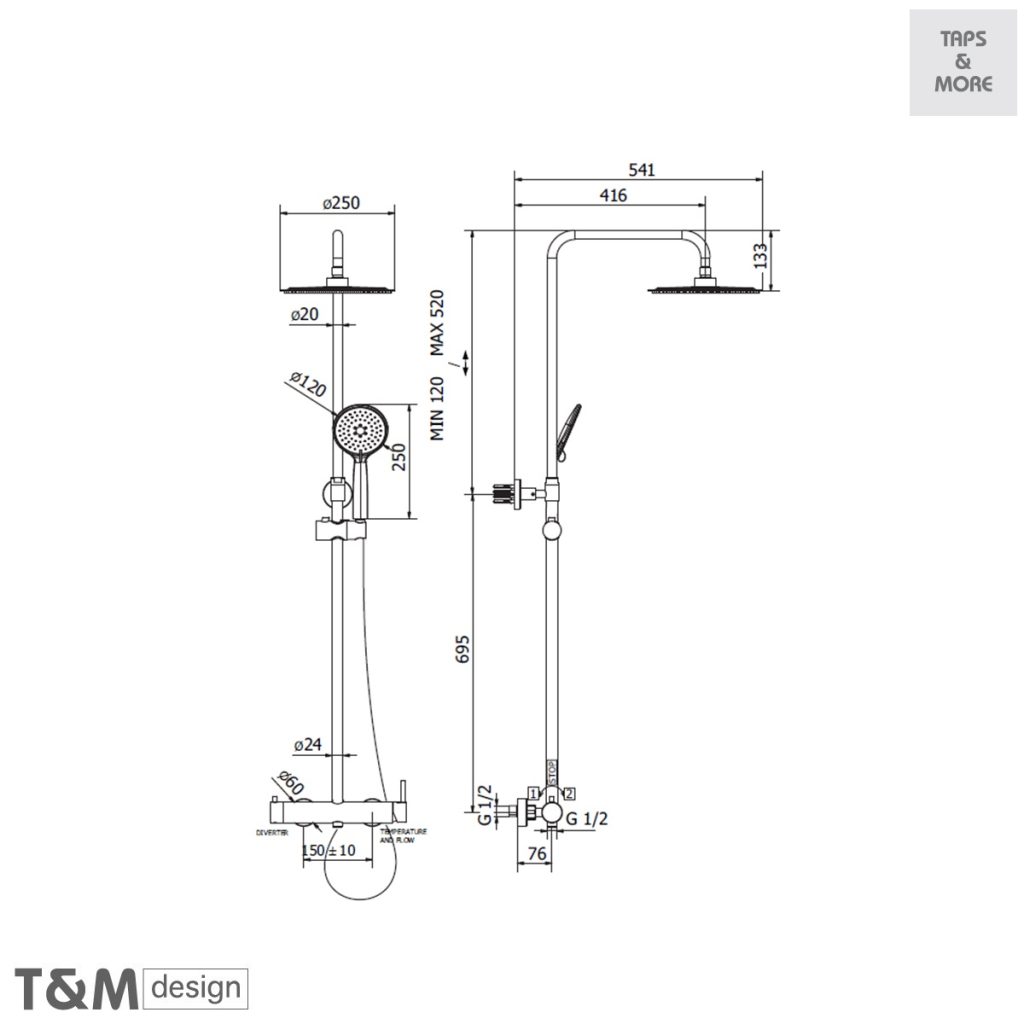 T&M DESIGN Shower Tower Set consisting of: shower column with diverter ...
