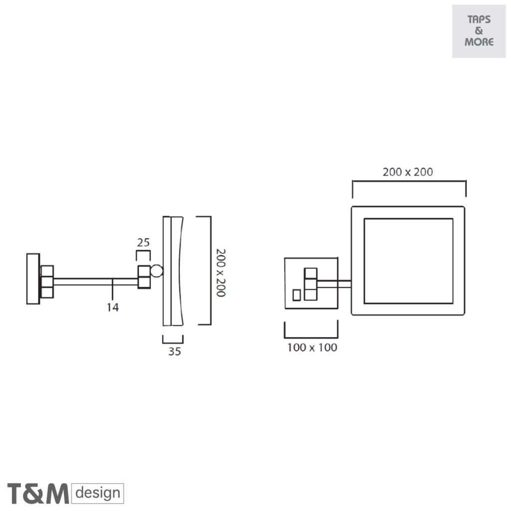 T&M DESIGN Magnifying mirror with LED, square - wall mounted with ...
