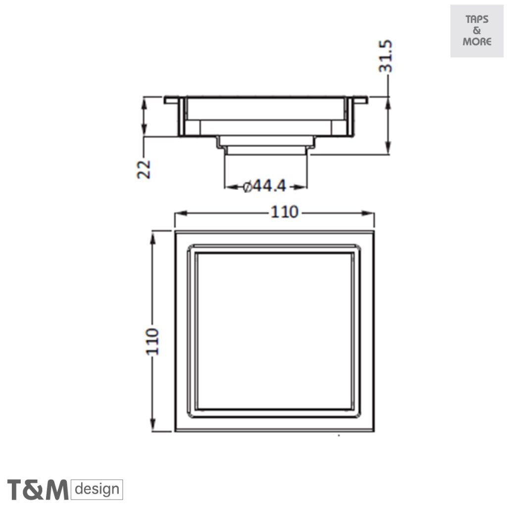T&M DESIGN Square Floor Drain, reversible & tileable, compatible with ...