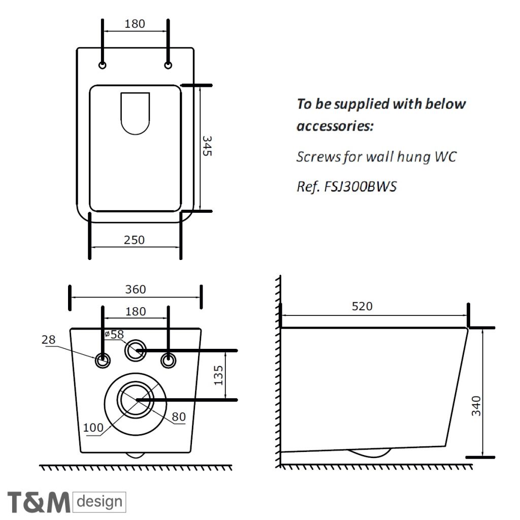 T&M DESIGN Water Closet Washdown WC, wall hung Rimless + Seat and cover ...